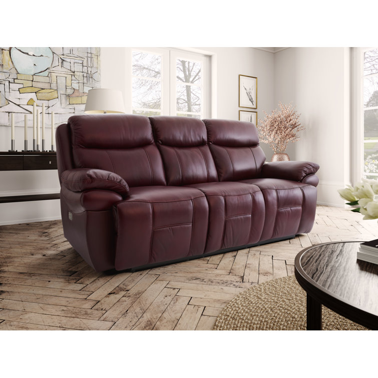 Ebern Designs Jaece 3 Seater Power Reclining Sofa, with Comfort Plus Headrest, Wine Leather ...